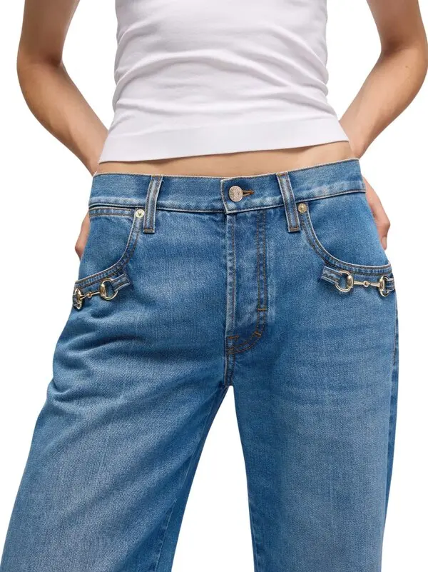 Gucci Bootcut Cotton Denim Pants With Horsebit Detail