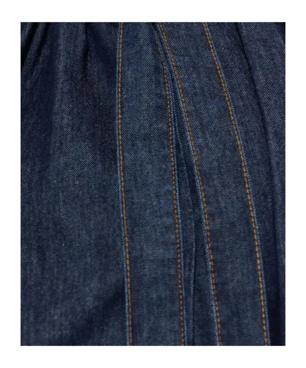 Dries Van Noten Long-sleeved Denim Shirt With Pleated Shoulders - Navy Blue