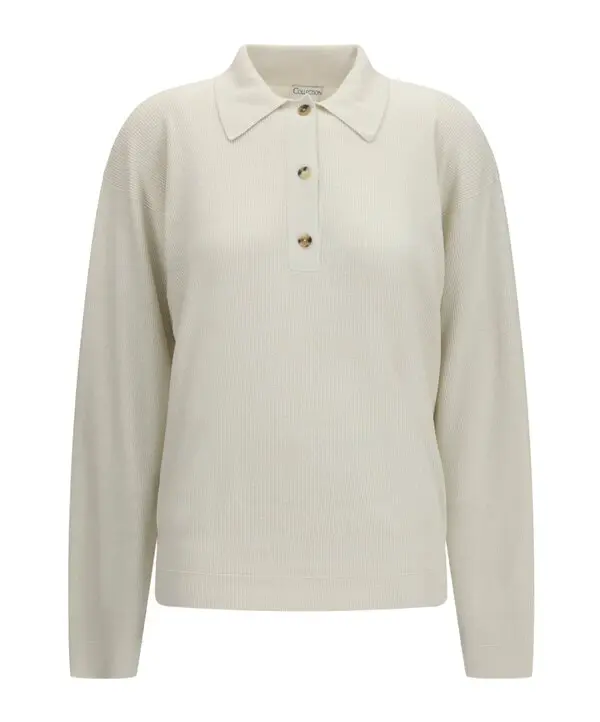 Calvin Klein Long Sleeve Polo Knitted Sweater - Cream