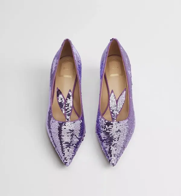 Dior Whisper Sequined Pointed Toe Kitten Heel Pumps