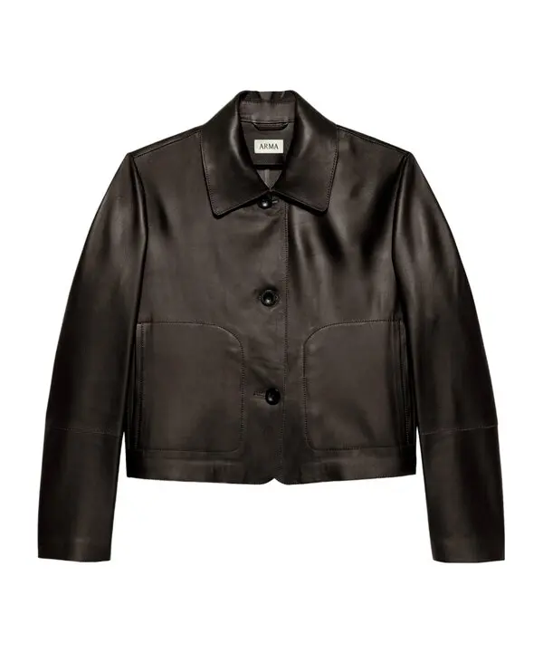ARMA Cropped Leather Jacket With Classic Collar