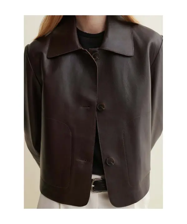 ARMA Cropped Leather Jacket With Classic Collar