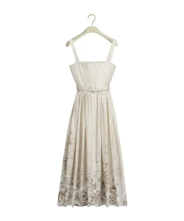 Dior Mid-length Belted Dress With Toile De Jouy Floral Garden Motif