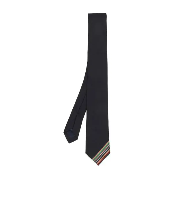 Paul Smith Neck Tie With Rainbow Stripe Trim - Obsidian Black