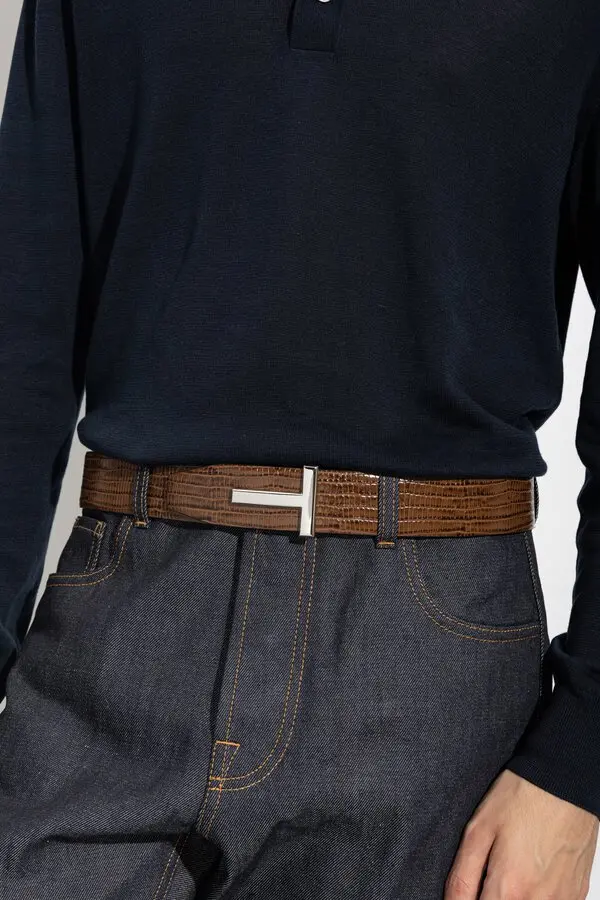 TOM FORD Textured Logo Buckle Belt