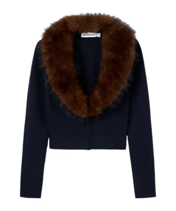 SELF-PORTRAIT Faux Fur Knit Cardigan