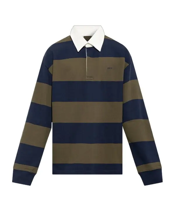 A.p.c. Striped Rugby Shirt With Button Placket - Green