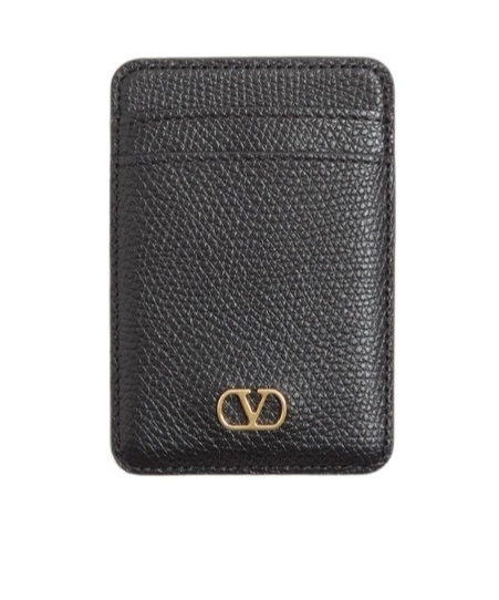 Valentino Garavani Vlogo Signature Magnetic Cardholder In Grainy Calfskin - Black
