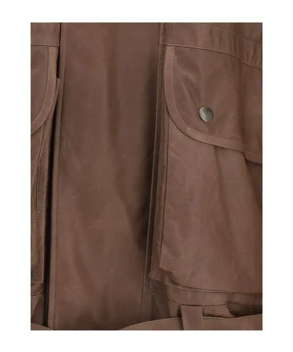 Calvin Klein Isa Belted High Collar Leather Jacket