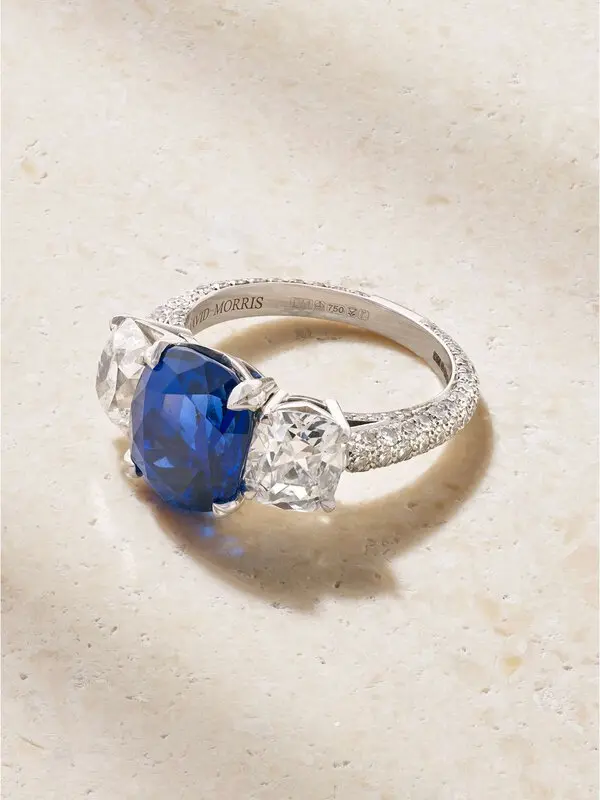 DAVID MORRIS 18-karat White Gold, Diamond And Sapphire Ring