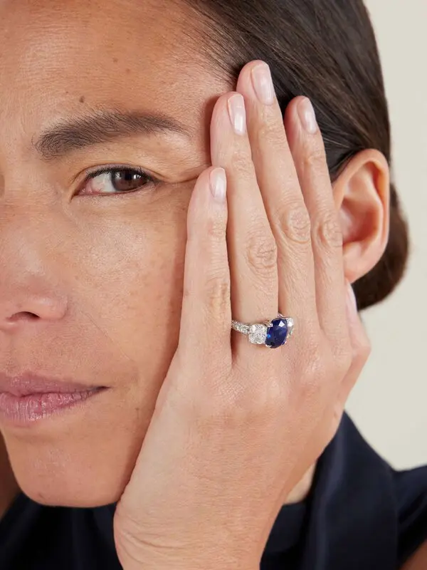 DAVID MORRIS 18-karat White Gold, Diamond And Sapphire Ring