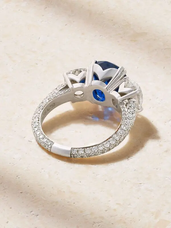 DAVID MORRIS 18-karat White Gold, Diamond And Sapphire Ring