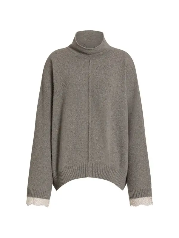 Alberta Ferretti Cashmere Turtleneck Sweater With Lace Detailing - Multicolor