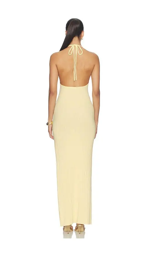 RUNAWAY THE LABEL Halter Knit Maxi Dress - Lemon