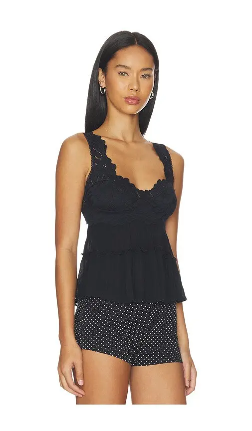 Free People Petal Party Shapeless Lace Trim Top - Black
