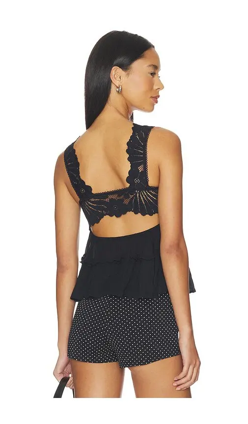 Free People Petal Party Shapeless Lace Trim Top - Black