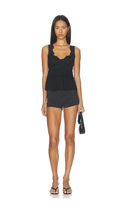 Free People Petal Party Shapeless Lace Trim Top - Black