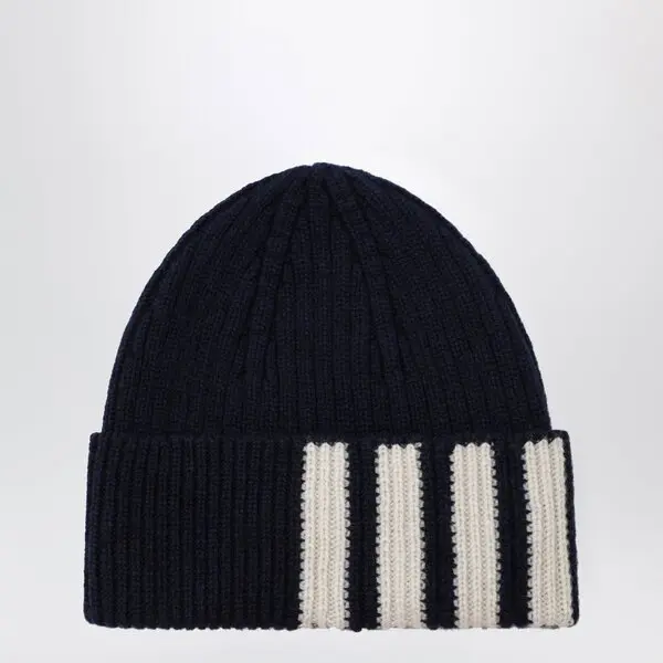 Thom Browne Ribbed Cashmere Beanie - Blue