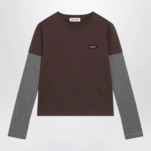 Miu Miu Layered Cotton Jersey T-shirt - Brown