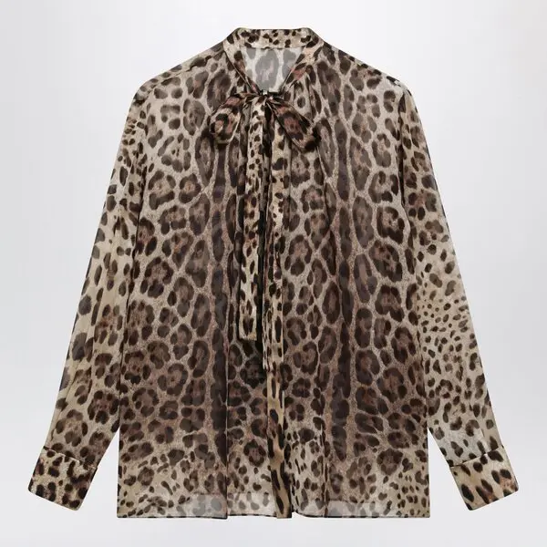 Dolce & Gabbana Leopard-print Silk Georgette Shirt - Brown