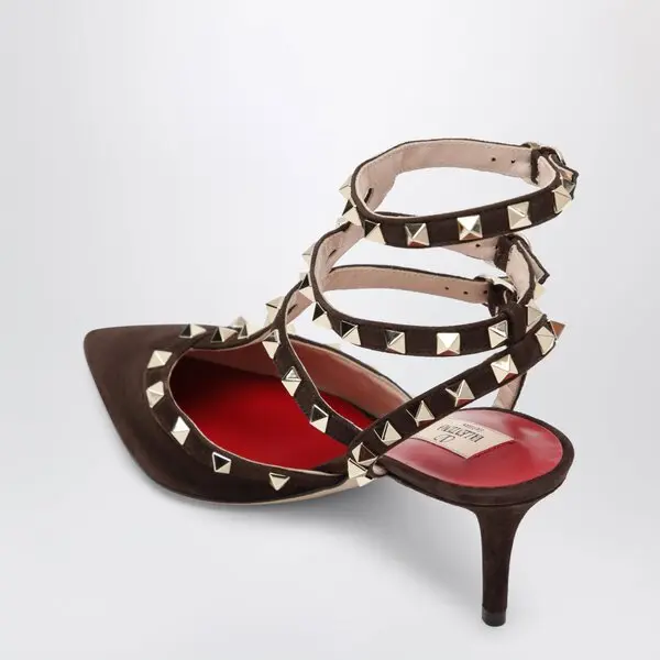 Valentino Garavani Suede Rockstud Pumps With Buckle Ankle Straps - Brown