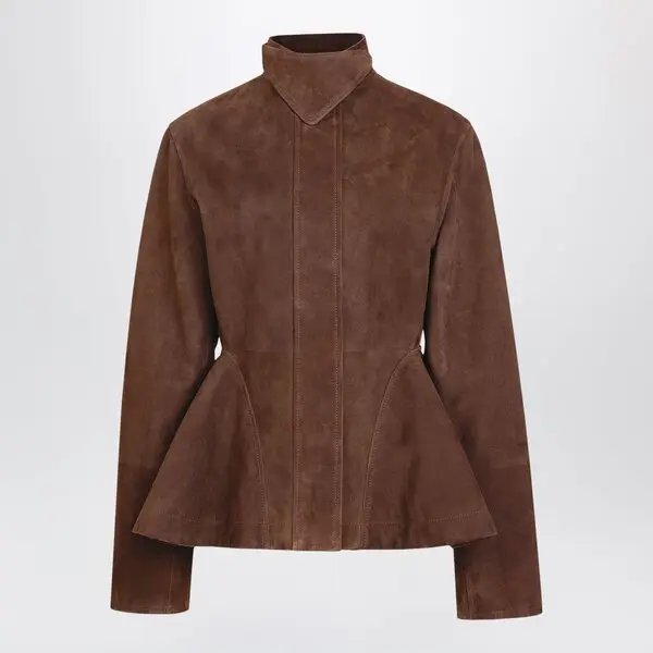 Alaïa Peplum Suede Jacket In Chocolate Goat Leather - Brown