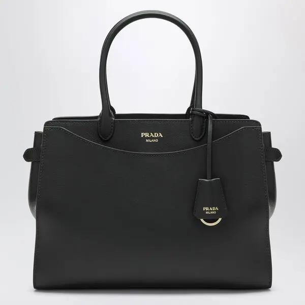 Prada Leather Tote Bag With Printed Logo - Black