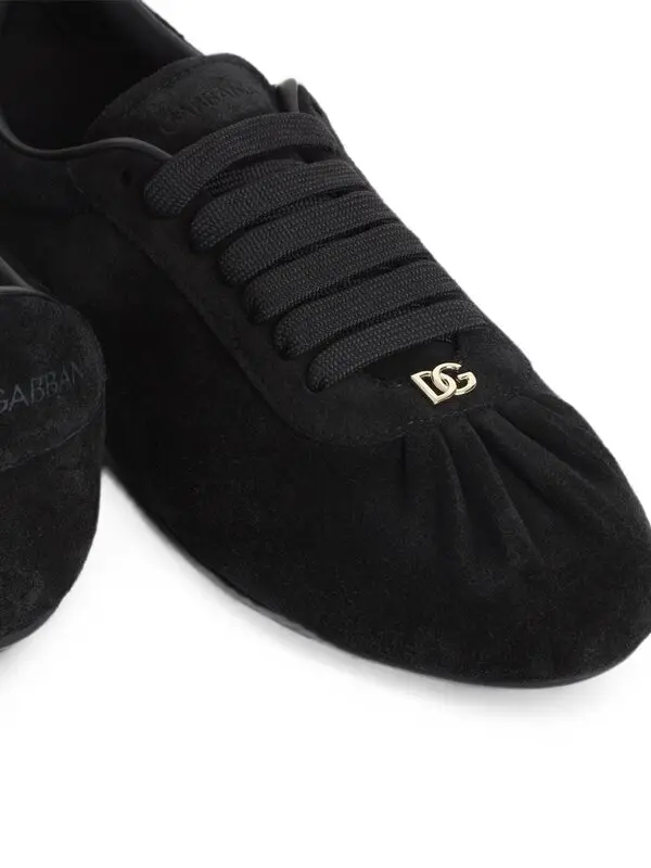Dolce & Gabbana Black Suede Ruched Detail Sneakers - Multicolor