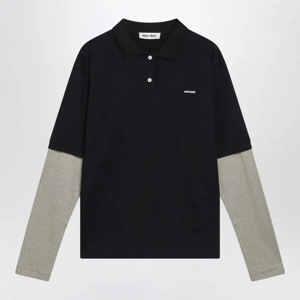 Miu Miu Olive Cotton Jersey Polo Shirt - Blue