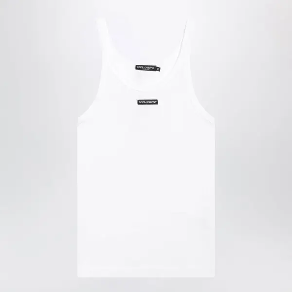 Dolce & Gabbana Ribbed Cotton Tank Top With Logo Patch