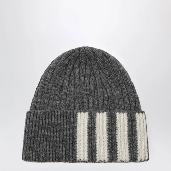 Thom Browne Ribbed Cashmere Beanie - Gray