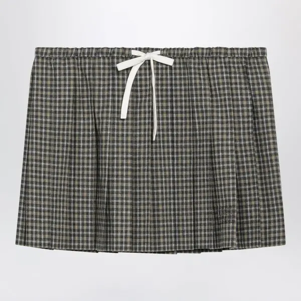 Miu Miu Checked Pleated Mini Skirt - Gray