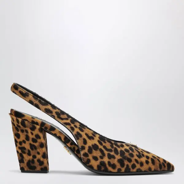 Prada Leopard-print Calf Hair Slingback Pumps - Cream