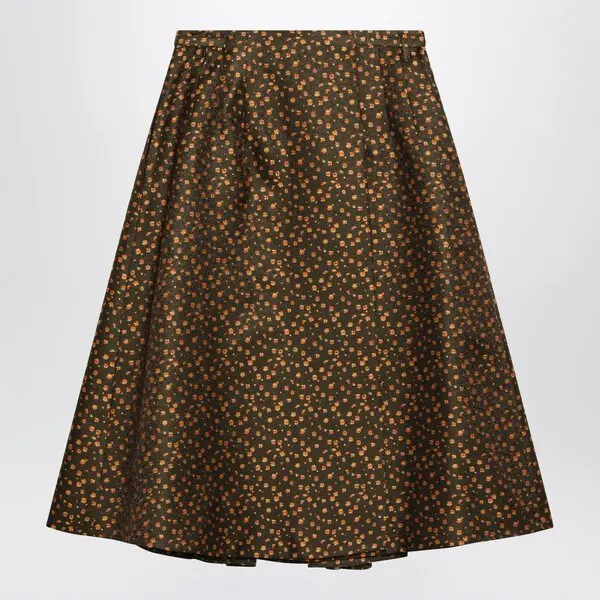 Prada Military Floral Pleated Skirt