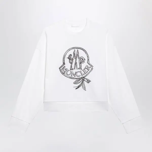 Moncler Cotton Sweatshirt With Embroidered Logo - White