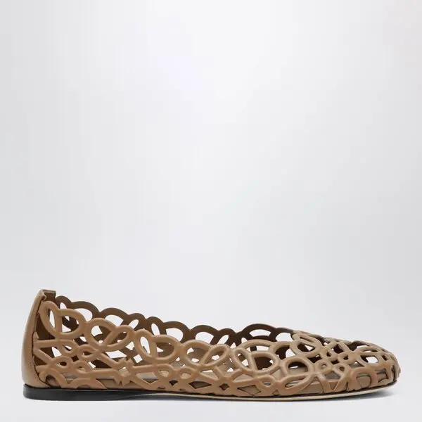 Loewe Petal Anagram Leather Ballet Flats - Brown