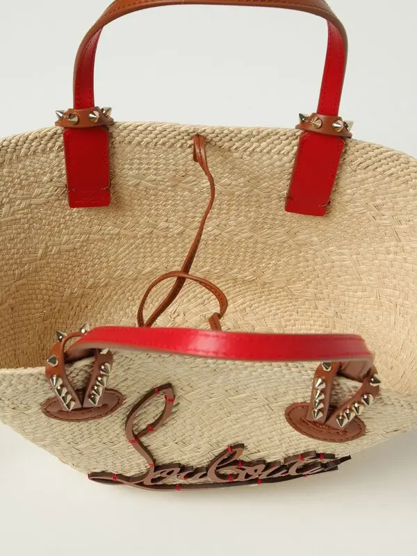 CHRISTIAN LOUBOUTIN Woven Raffia Tote Bag With Leather Accents And Studs