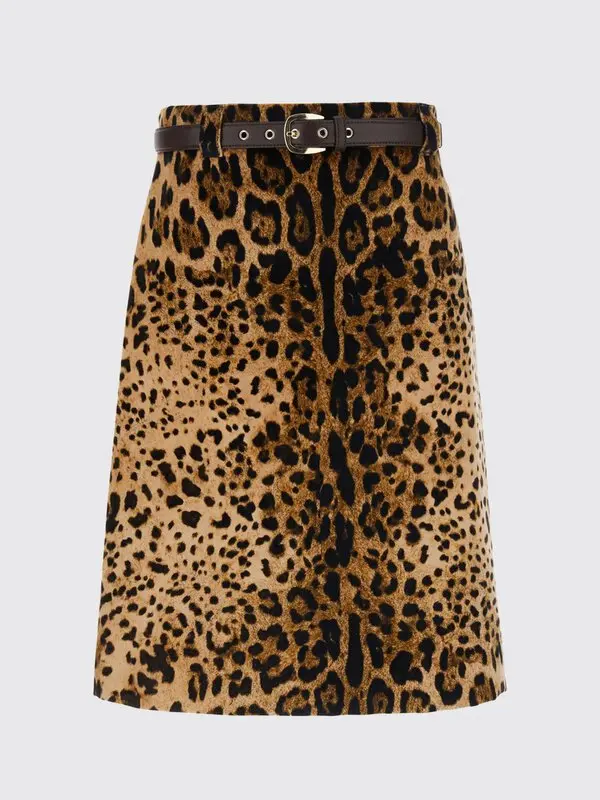 Max Mara Belted Leopard Print Skirt - Brown
