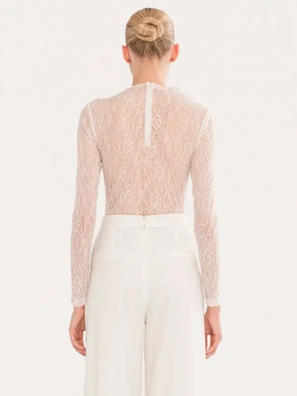 NISSA Lace Bodysuit With Floral Embellishment
