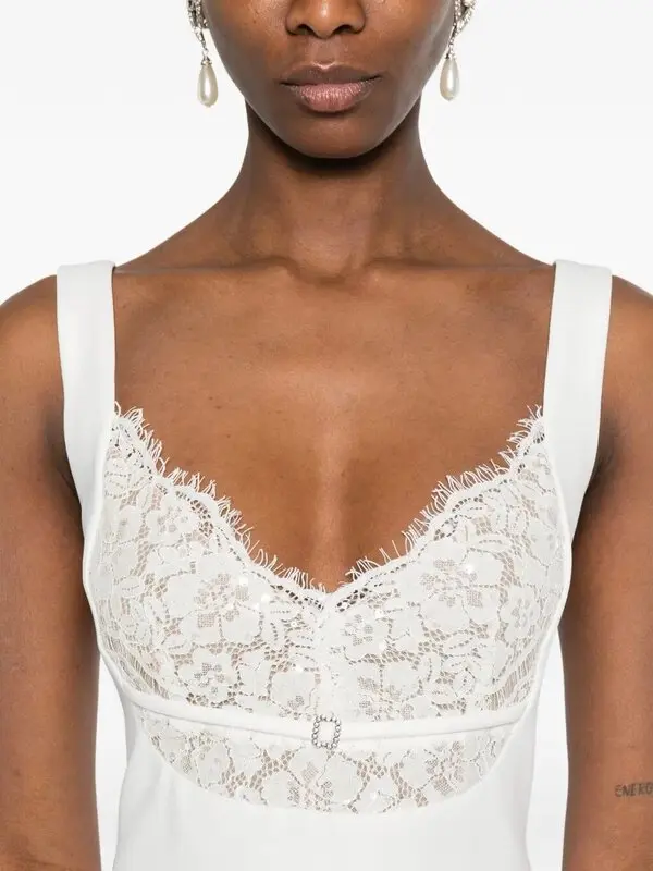 NISSA White Lace Embellished Evening Dress