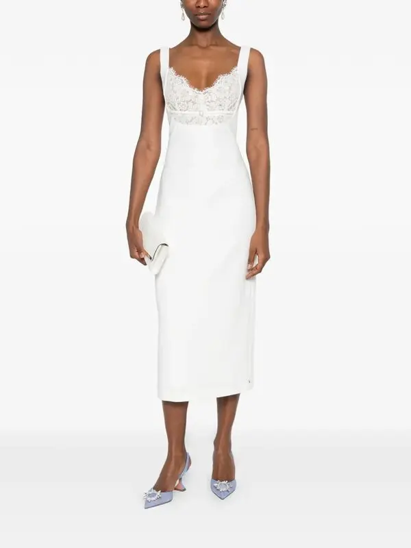NISSA White Lace Embellished Evening Dress