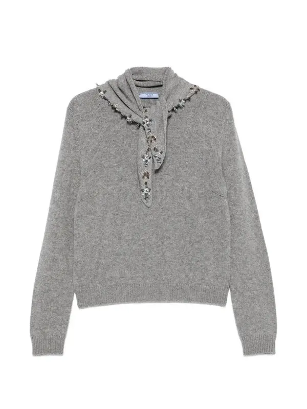 Prada Cashmere Sweater With Embellished Scarf Detail - Multicolor