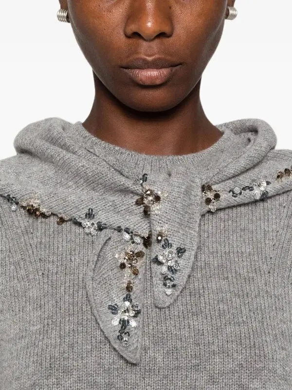 Prada Cashmere Sweater With Embellished Scarf Detail
