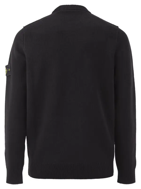 Stone Island Crew Neck Jumper With Reverse Stitch Details - Black