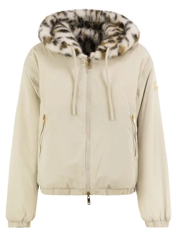 Moose Knuckles Eaton Bunny Gold Reversible Hooded Jacket With Animal-print Faux Fur - Cream
