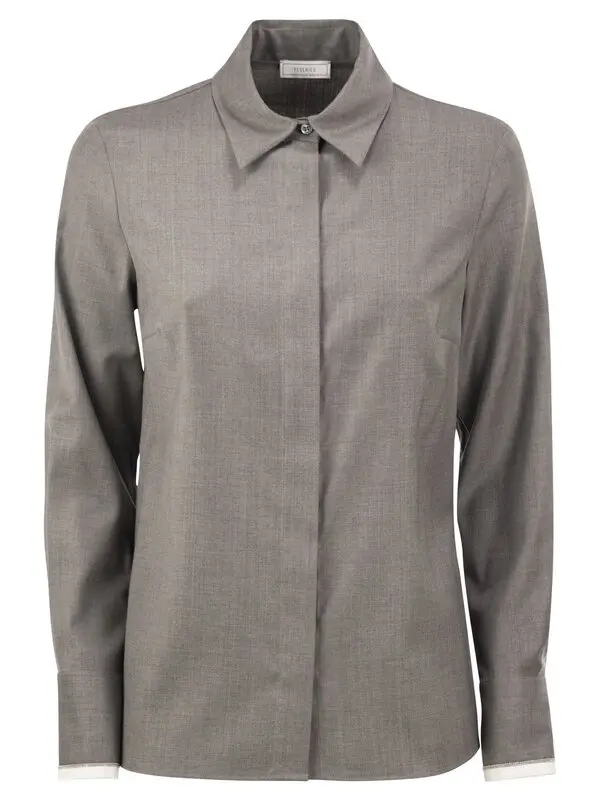 Peserico Stretch Virgin Wool And Viscose Shirt With Shimmering Cuff Detail - Gray
