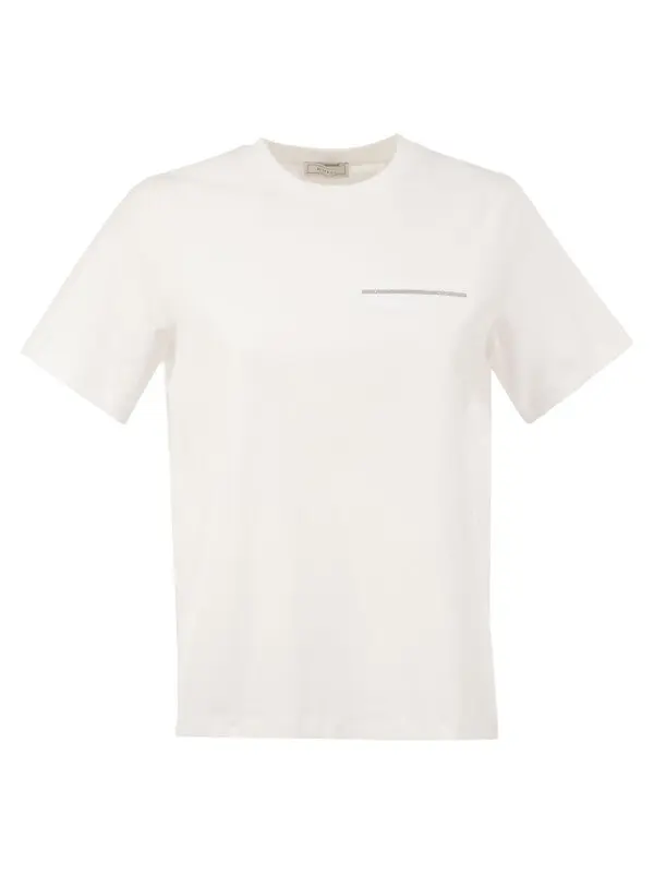 Peserico Stretch Cotton T-shirt With Punto Luce Chest Pocket Detail - White