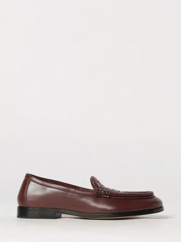 Bottega Veneta Burgundy Leather Woven Detail Loafers
