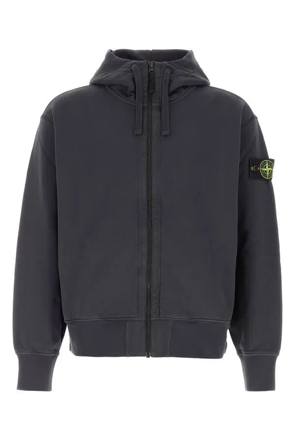 Stone Island Cotton Zippered Hoodie With Detachable Logo Patch