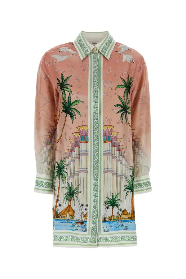 Casablanca Printed Silk Twill Shirt Dress